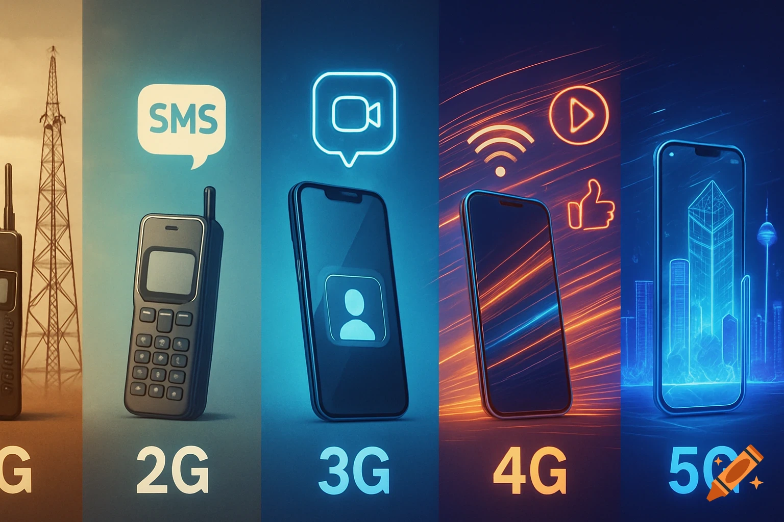 A visual timeline showing the evolution of mobile phones from 1G to 5G ...