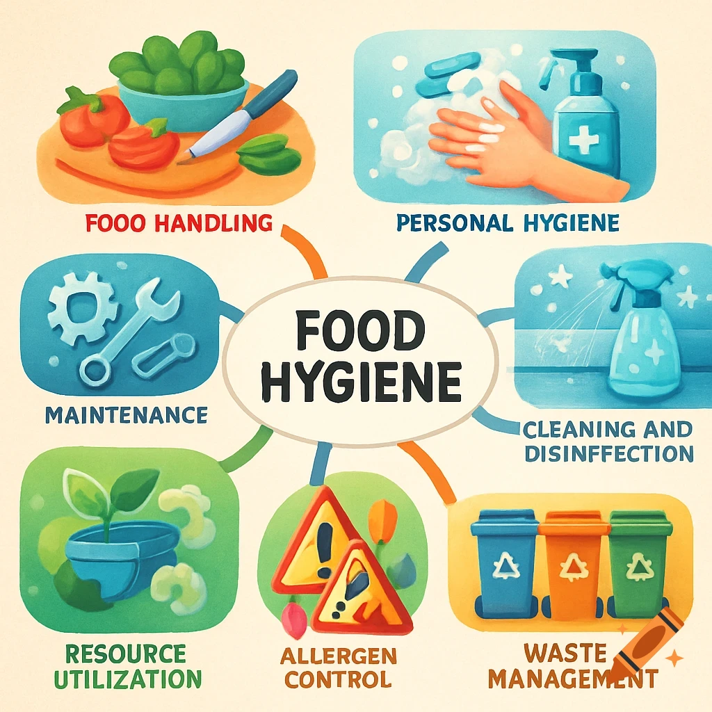 A colorful, illustrative mind map detailing various aspects of food ...