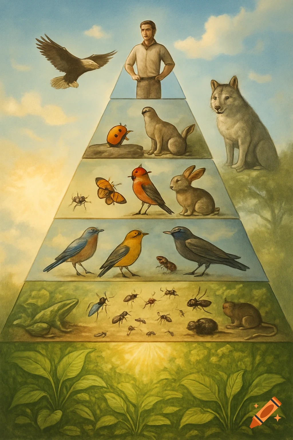 Abstract cubist painting of a monkey covering its eyes, a colorful ...