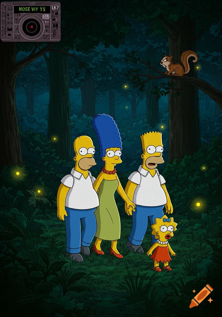 The Simpsons family, Homer, Marge, Bart, and Maggie, walk through a ...
