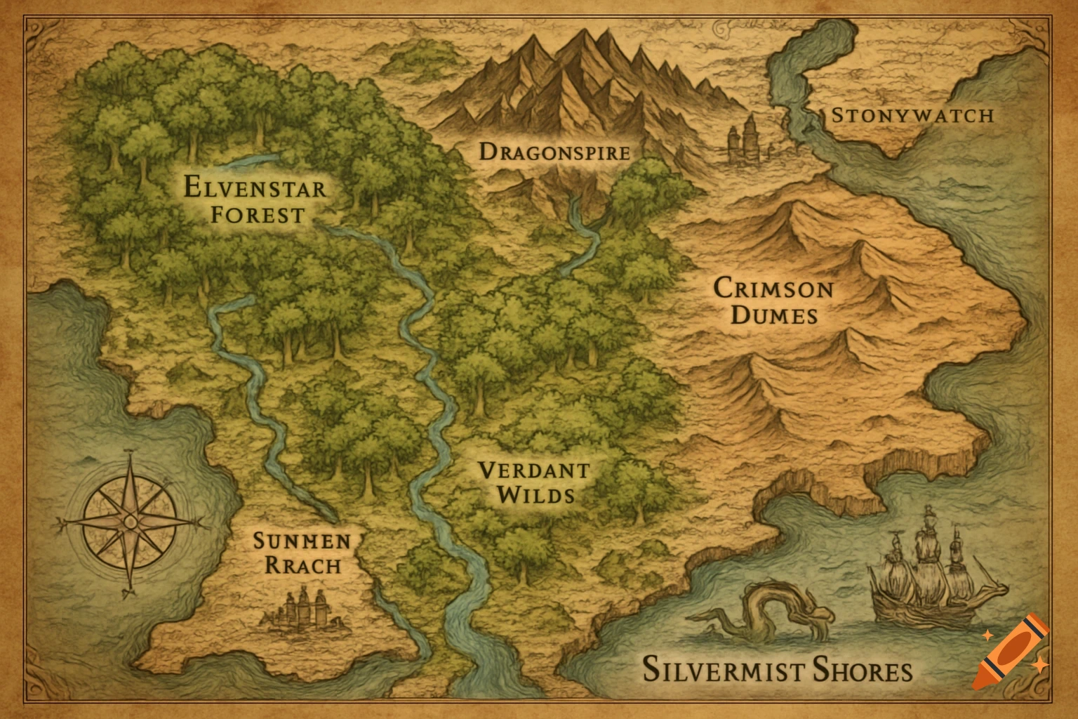 A hand-drawn map of Camp Green Lake showing tents, cabins, a lake, and ...