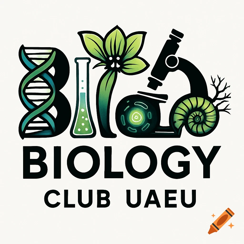 Biology Club UAEU logo with DNA, test tube, plant, microscope, and ...