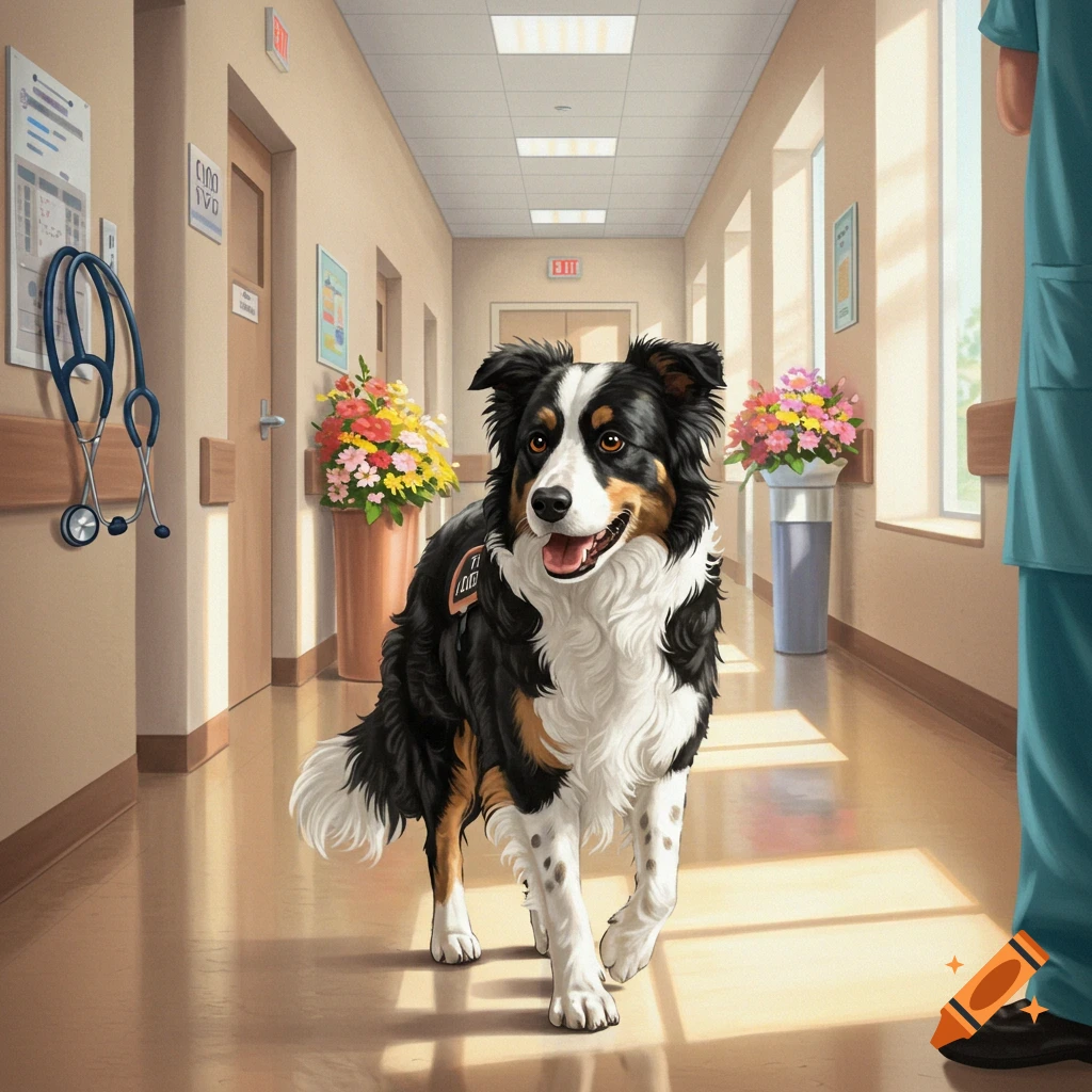 Four dogs of different breeds and colors sit in a row as a hand holds a ...