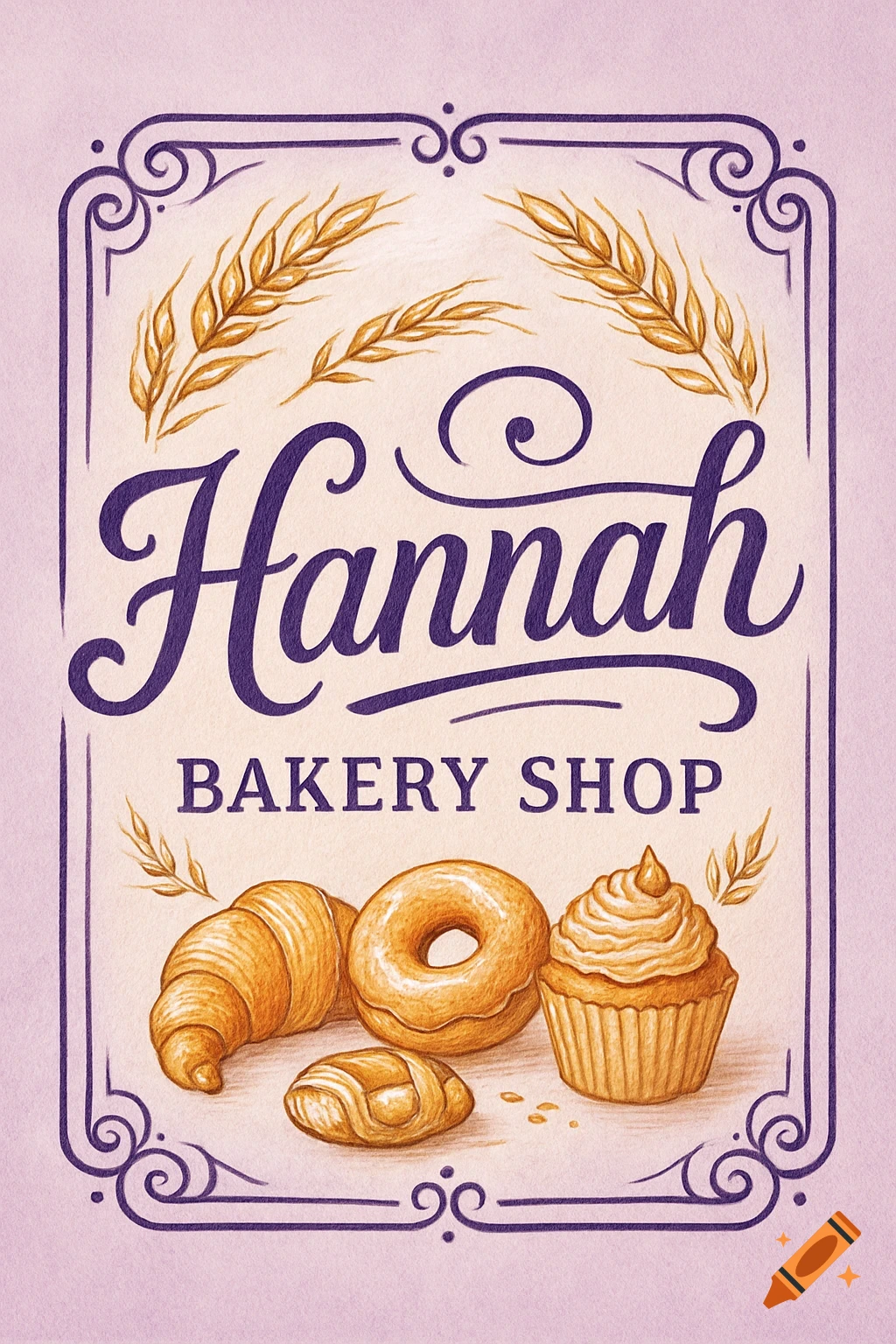 Vintage-style bakery label for 'Hannah Bakery Shop' with illustrations ...