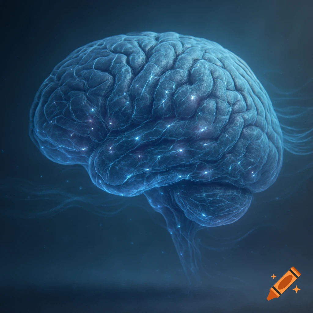 Abstract glowing brain with intricate neon blue, pink, and yellow ...