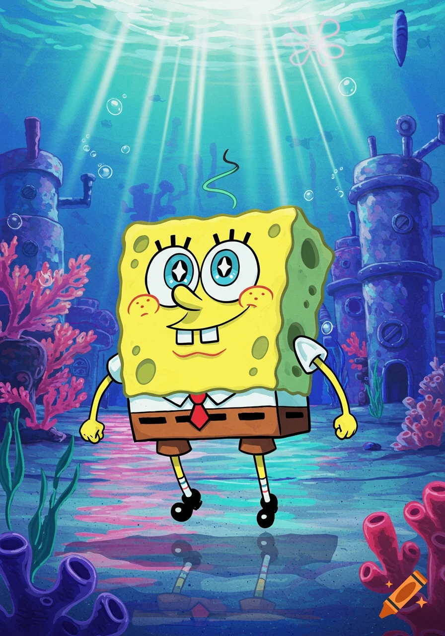 Spongebob Squarepants and Sandy Cheeks smile underwater, with a ...
