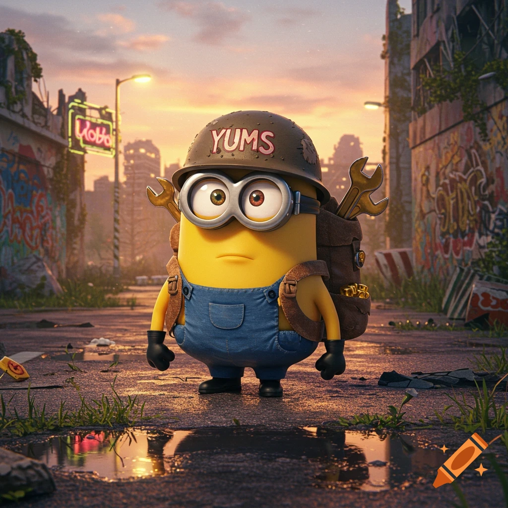 A Minion character wearing a black beanie and a shiny gold chain with a ...