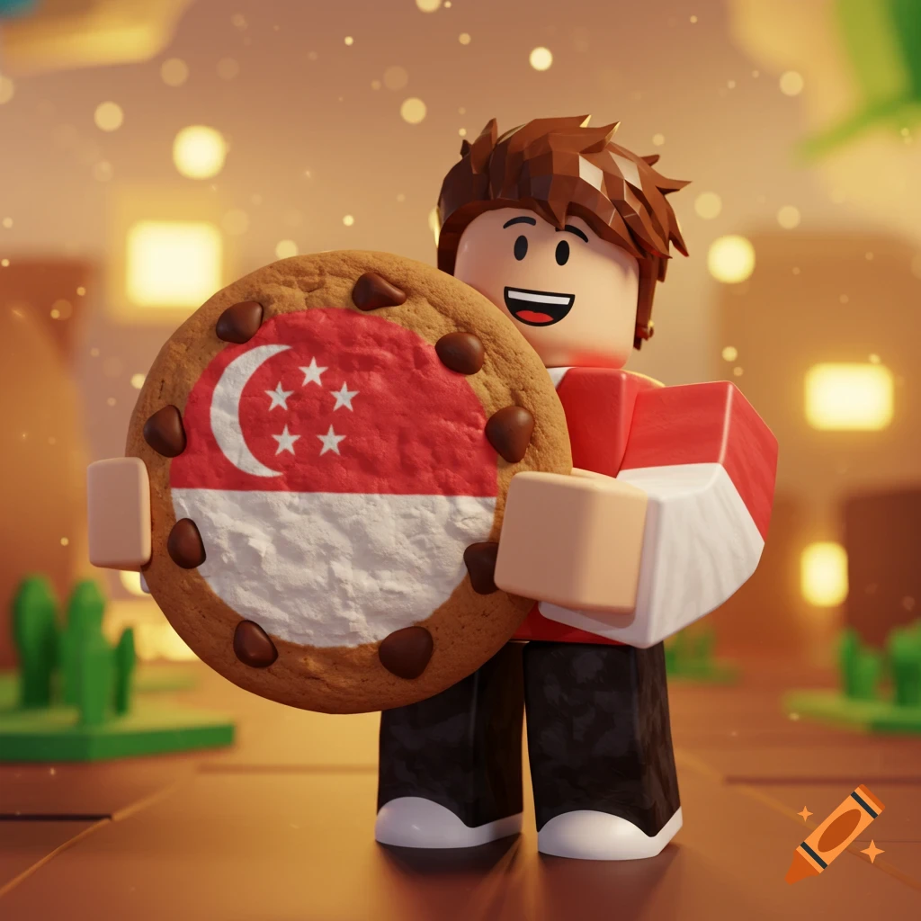 A Roblox character holds a giant chocolate chip cookie decorated with ...