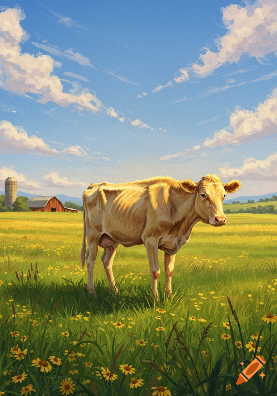 A black and white dairy cow stands in a green field with a yellow ear ...