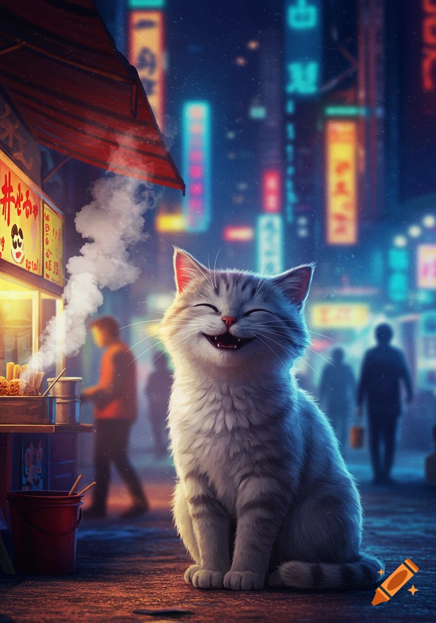 A happy cartoon penguin dancing and splashing in puddles on a rainy ...