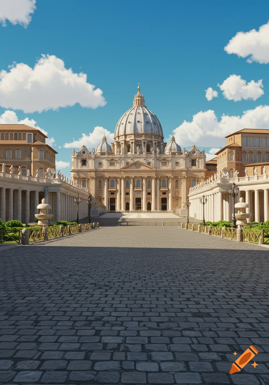 St. Peter's Square and the Vatican Dome in a vibrant Pixar animated ...
