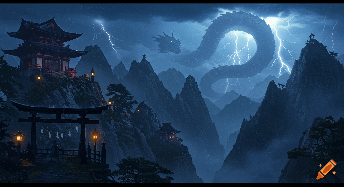 Samurai Jack on a cliff edge with katana, illuminated by a full moon ...