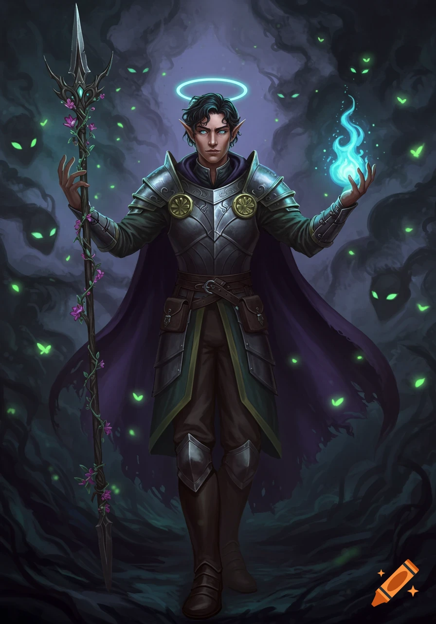 A male mage in a blue, star-patterned robe casts spells, surrounded by ...