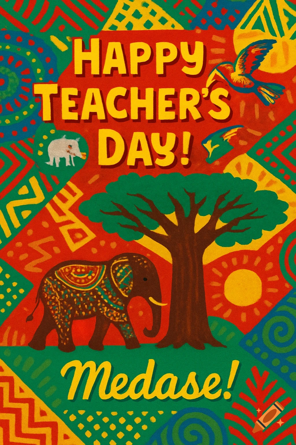 A vibrant, textured greeting card with "Happy Teacher's Day!" and ...