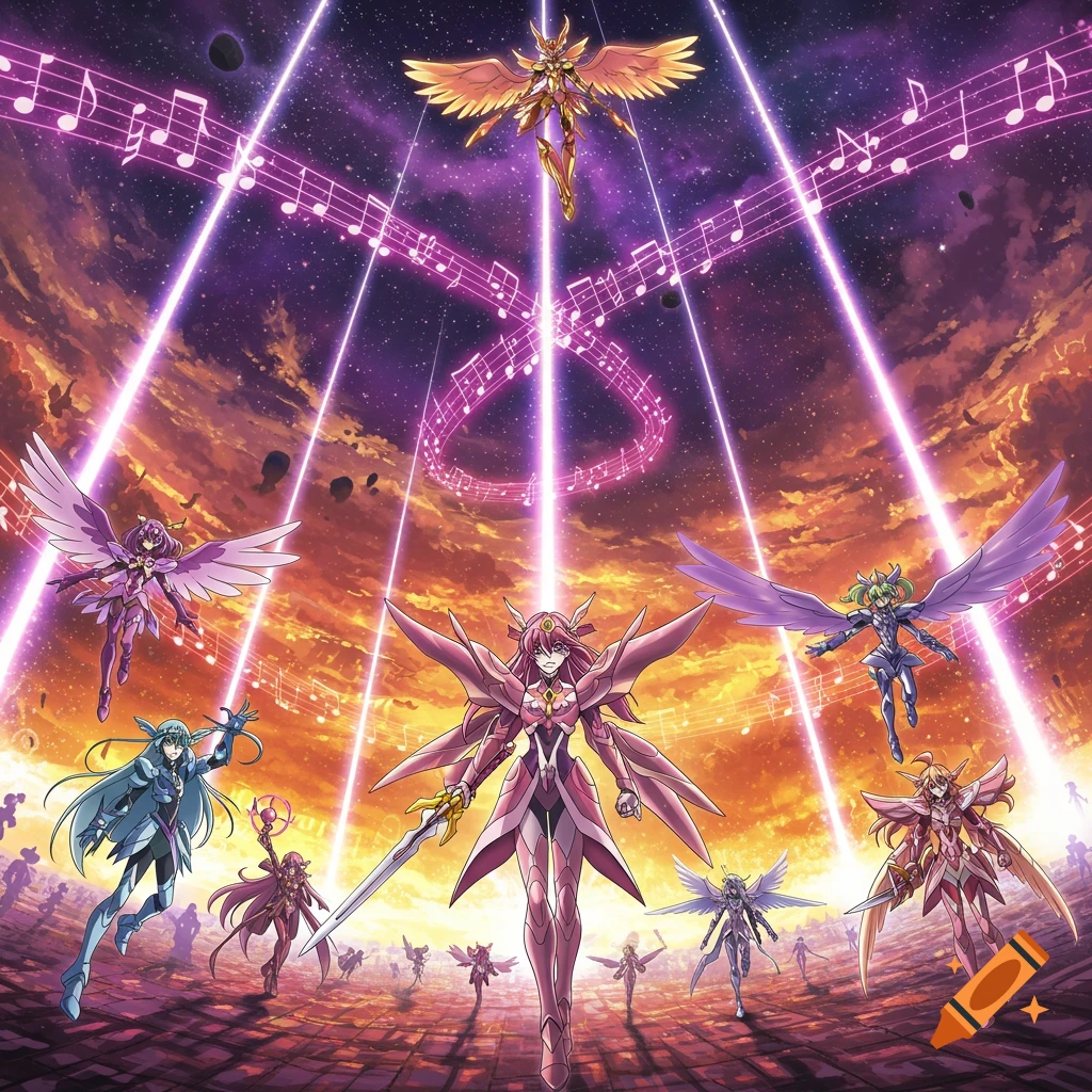 Pink-haired magical girl battling a dark horned monster with energy ...