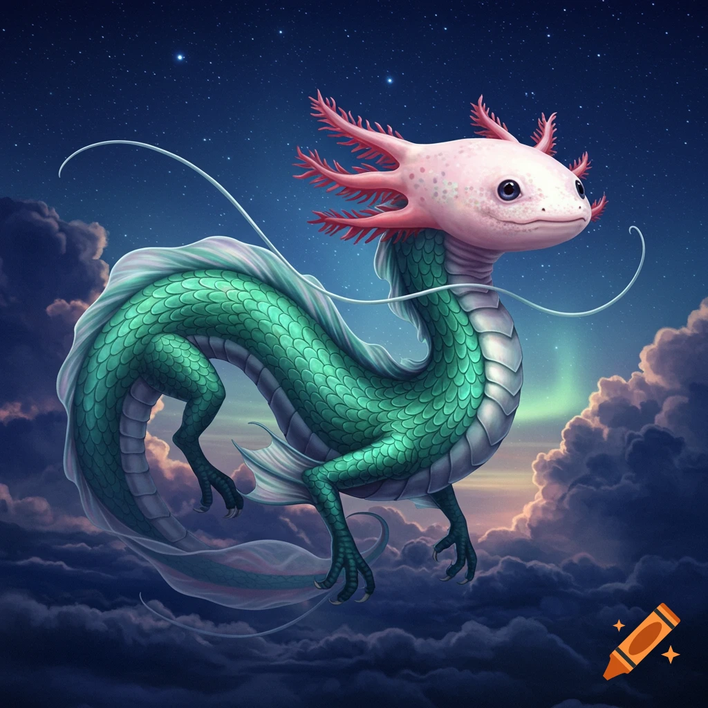 Pink axolotl with piano keys on its head plays a harmonica underwater ...