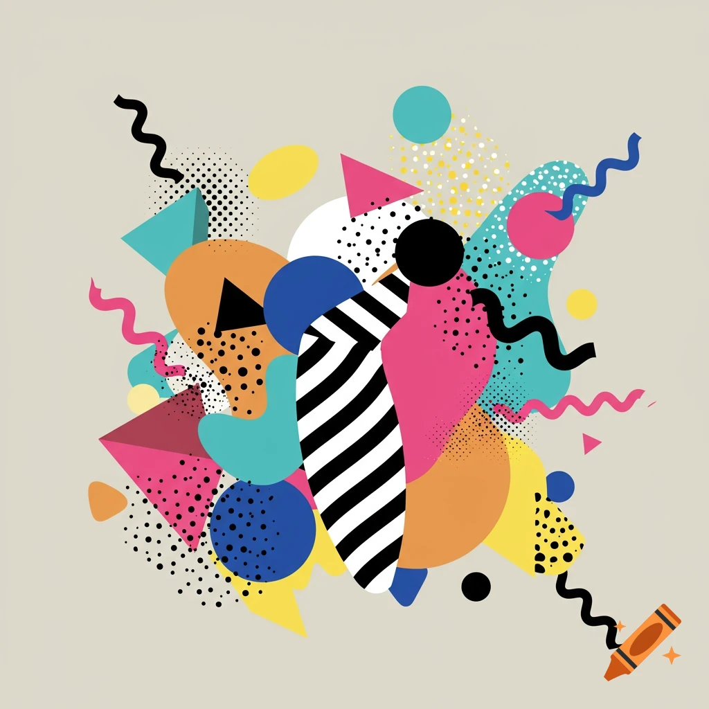 Abstract line drawing of a laughing face with geometric curves and ...