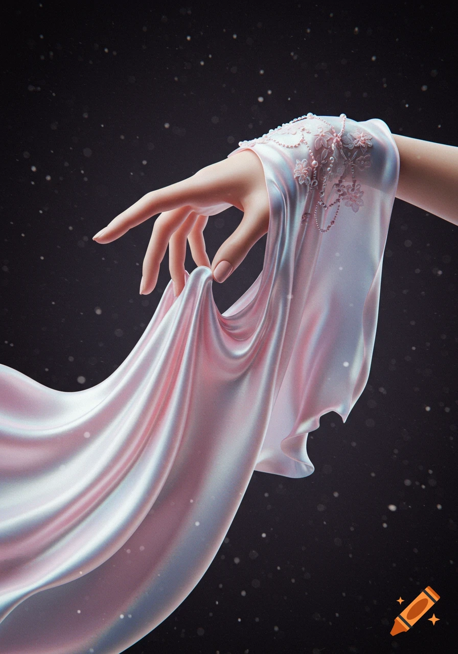 A glowing pink humanoid figure stands on a dark, reflective rock amidst ...