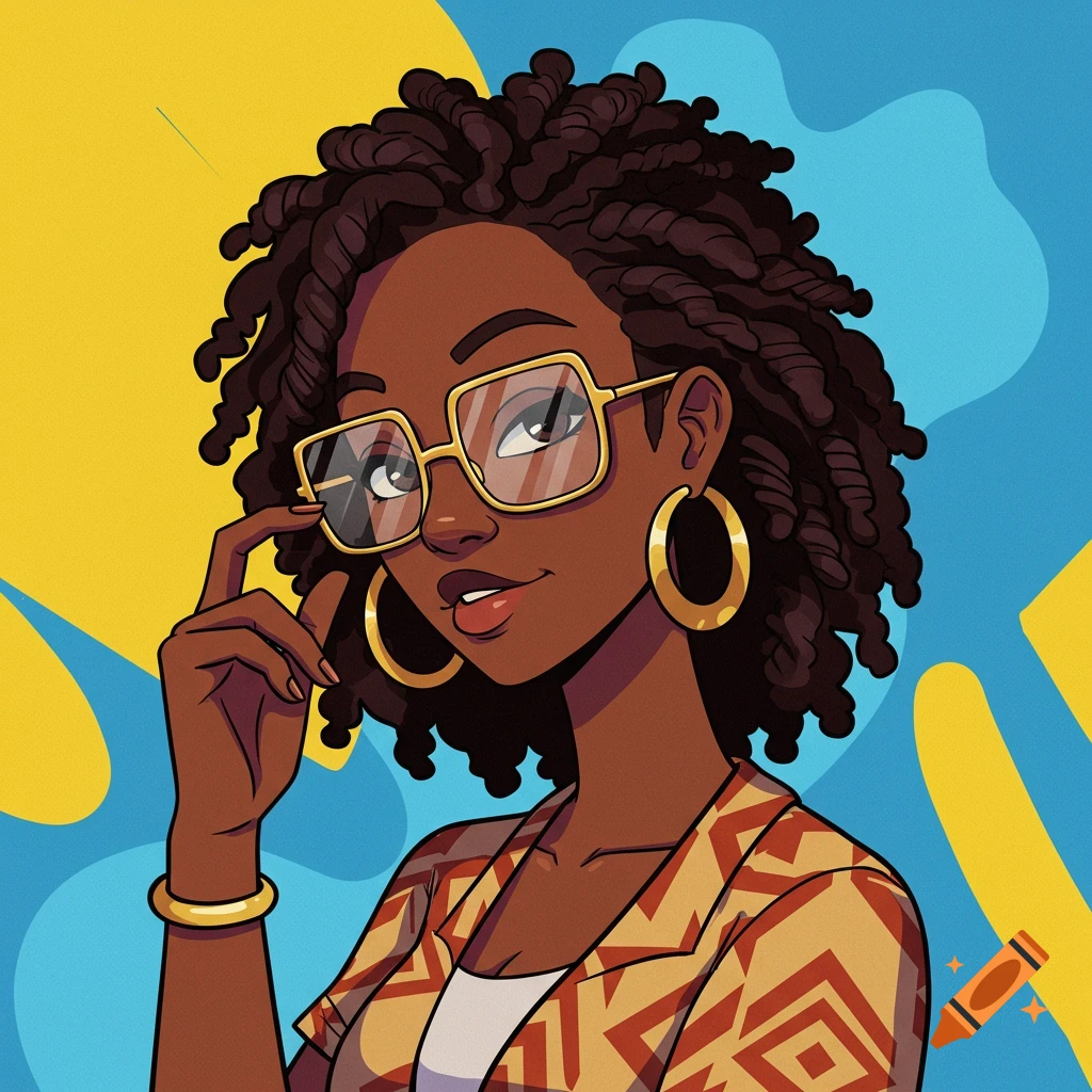 A stylized vector cartoon illustration of a Black woman with twist ...