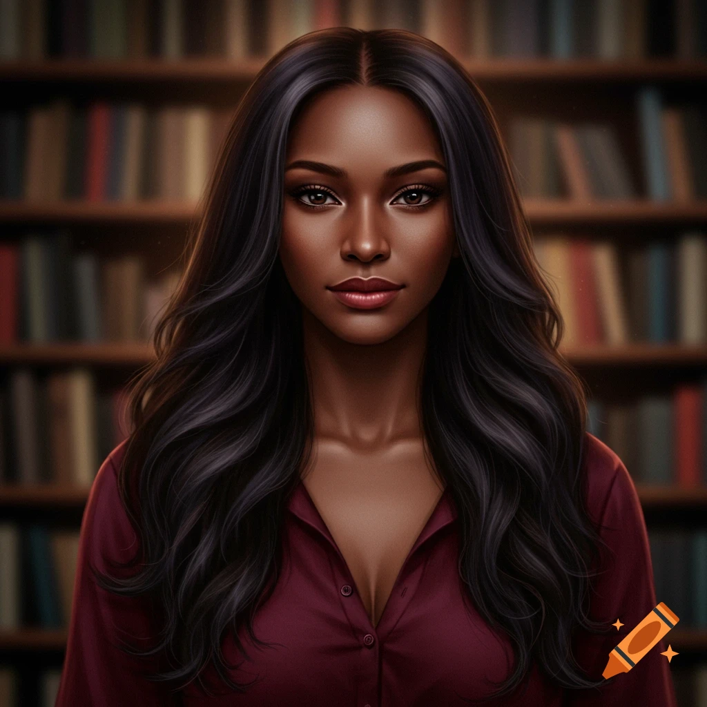 Digital art portrait of a beautiful woman with long dark hair, wearing ...
