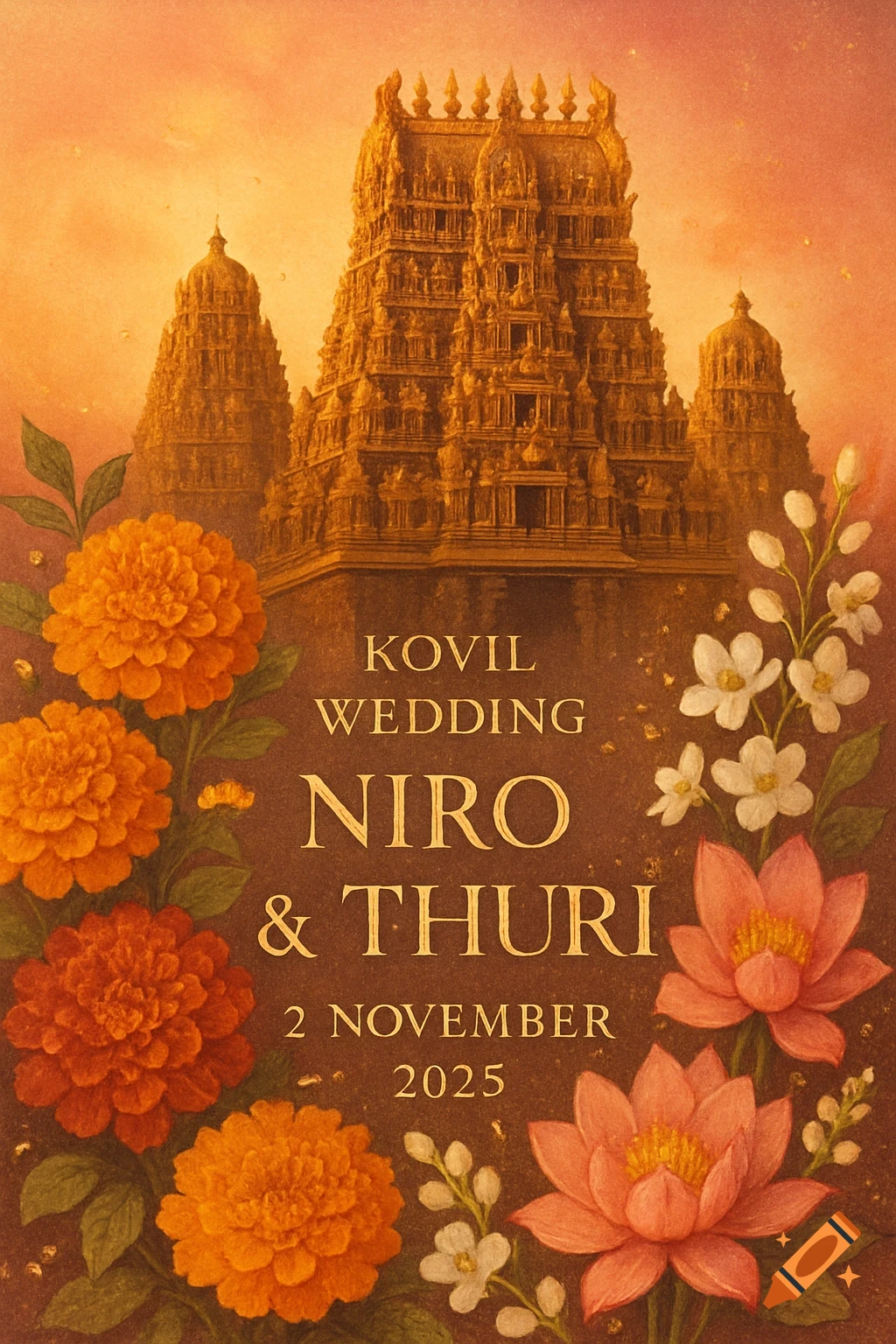 Painterly wedding invitation for Niro & Thuri (Nov 2, 2025), featuring ...