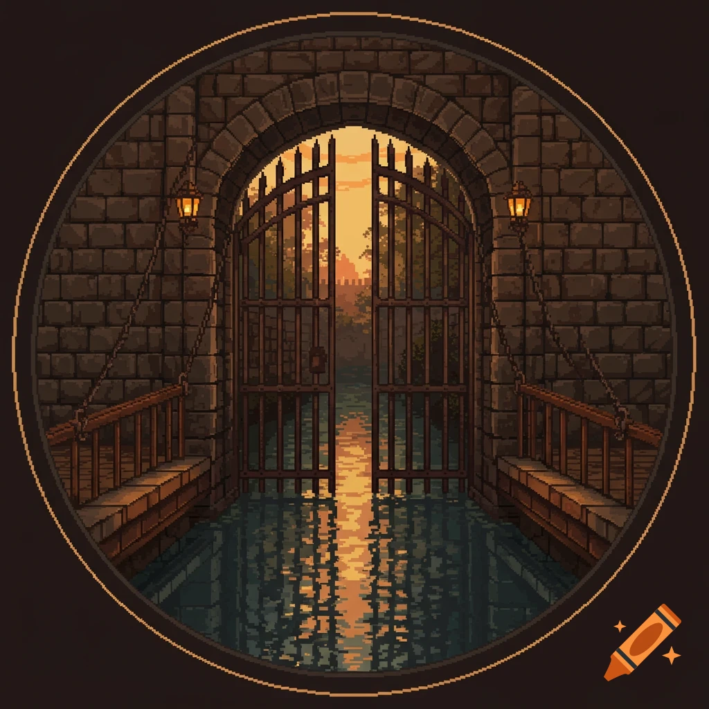 Isometric illustration of a circular sinkhole filled with deep blue ...