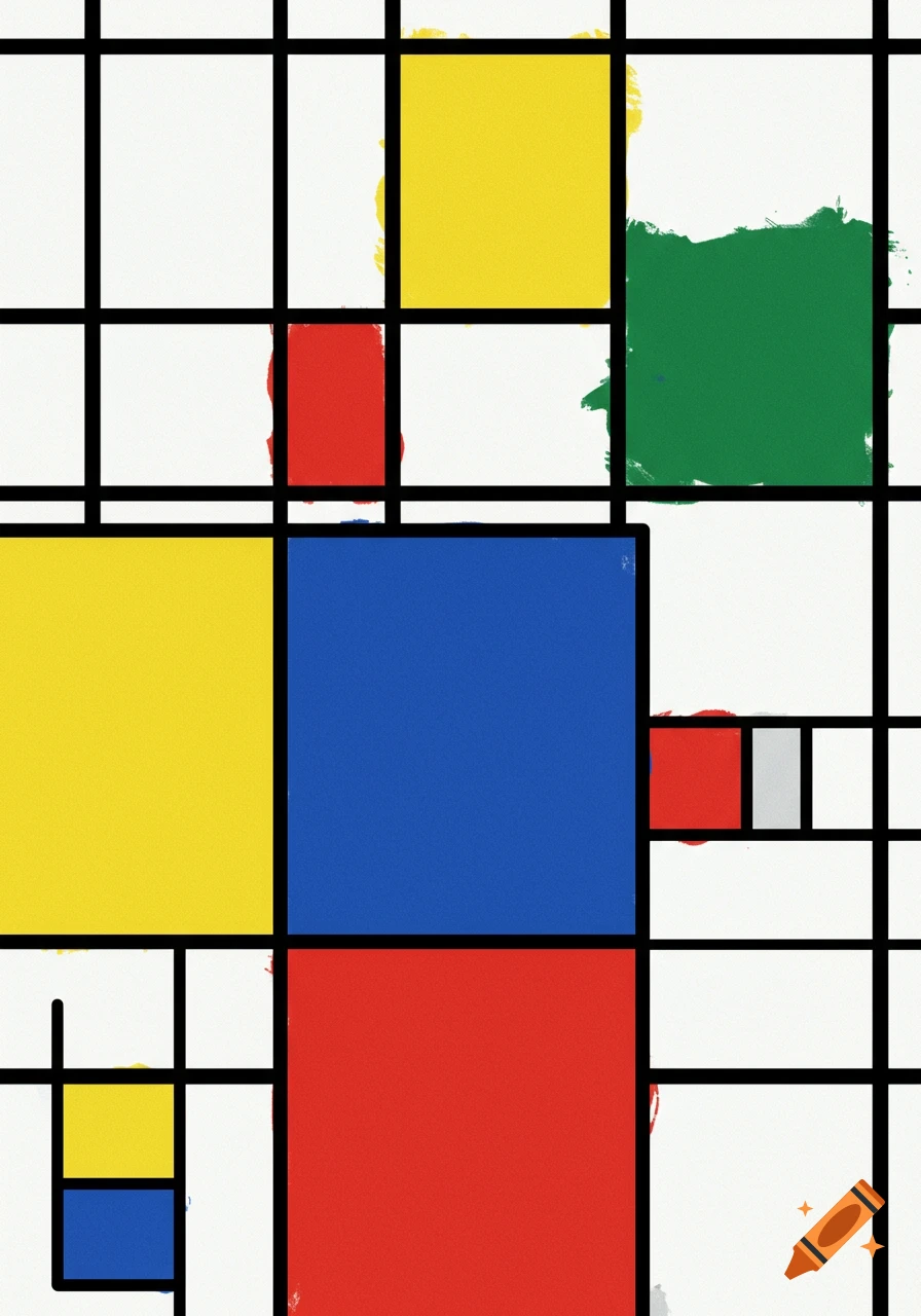 An abstract geometric artwork in the style of Piet Mondrian, featuring ...