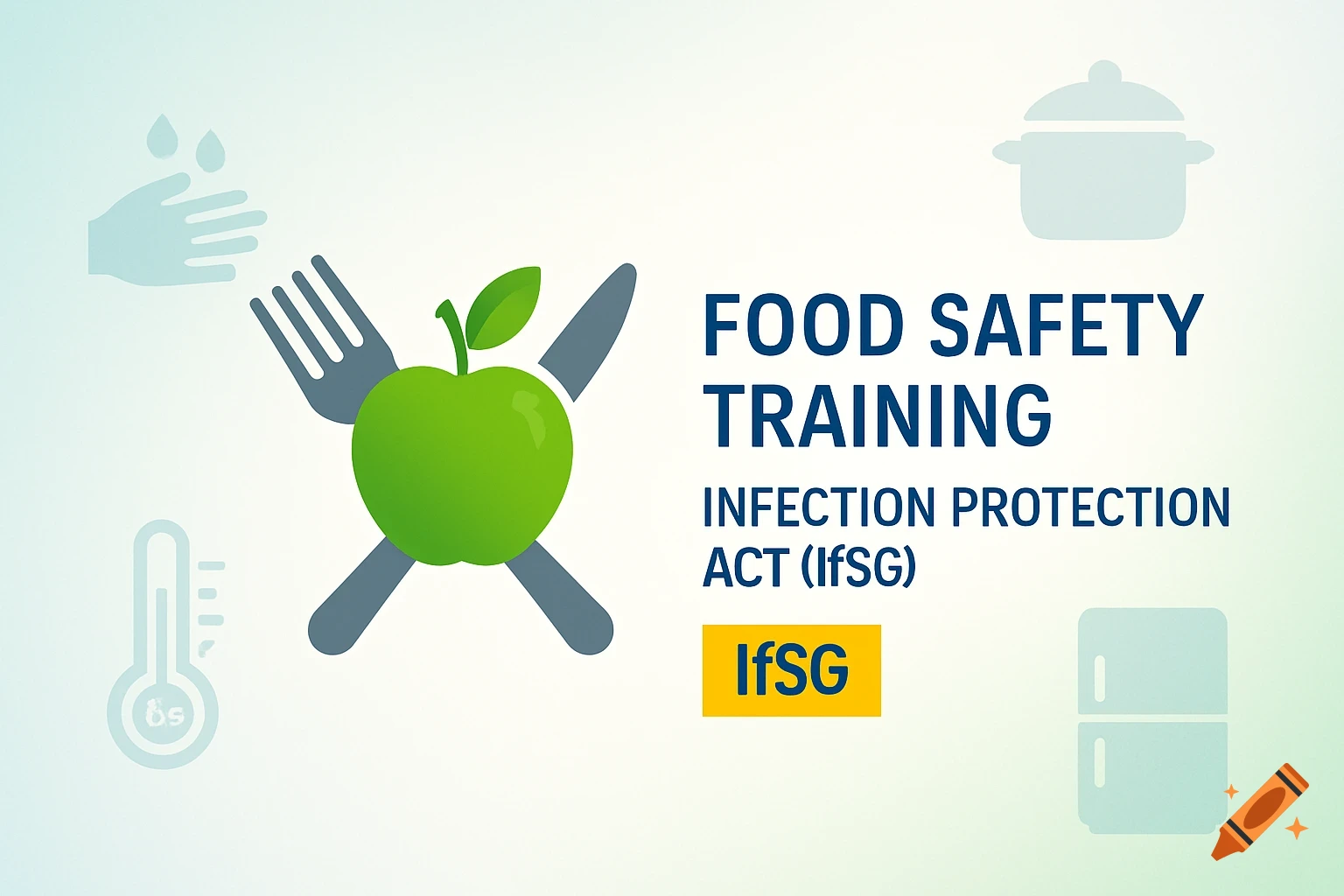 Illustration for food safety training with an apple, fork, knife, and ...