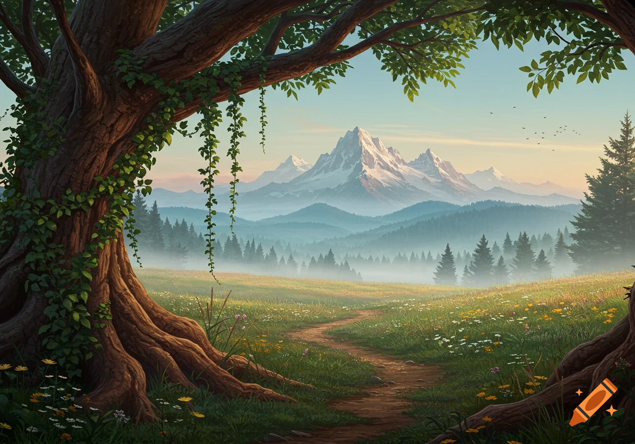 A magical tree with leaves displaying autumn, winter, spring, and ...