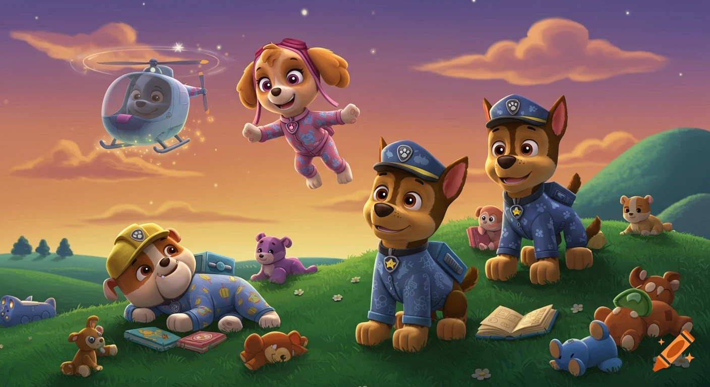 An animated grown-up Ryder in swim trunks gives a piggyback ride to ...