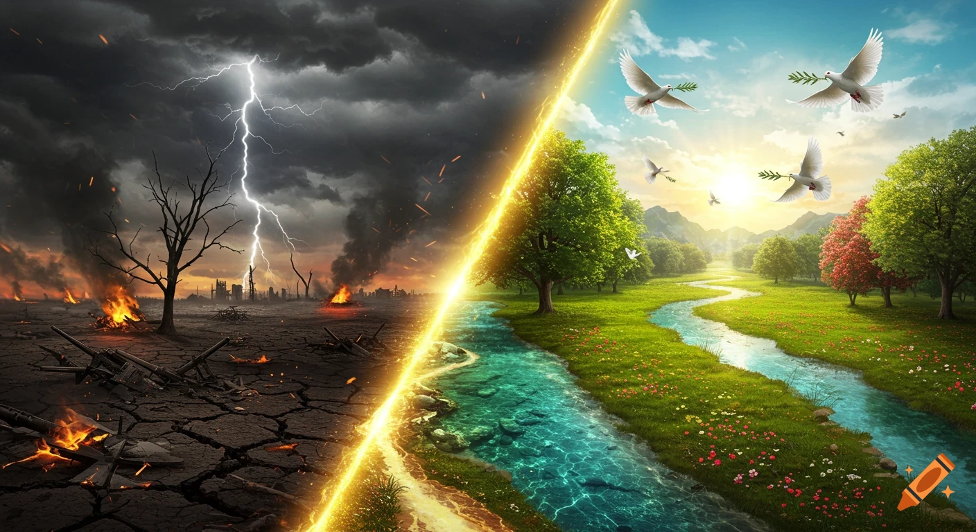 The Schr dinger equation glowing brightly over a lush green forest ...