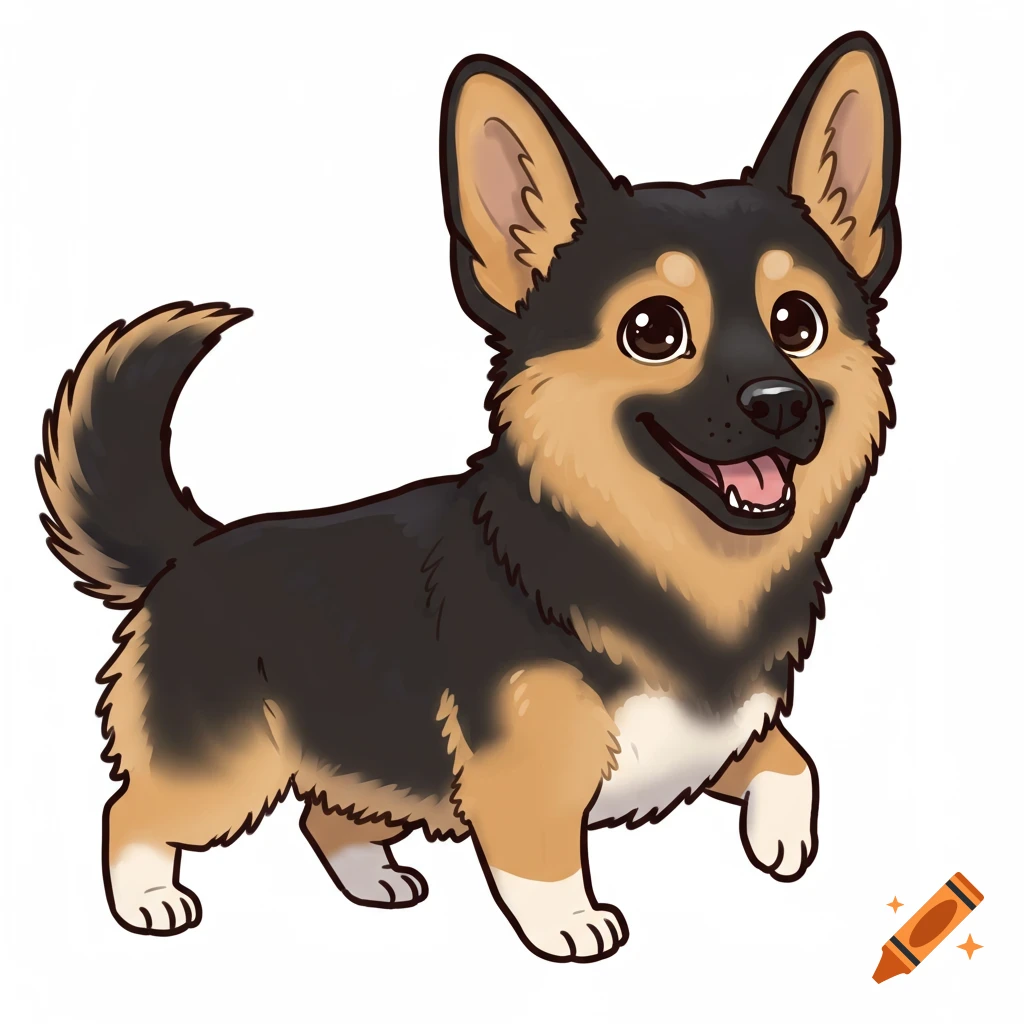 A cute cartoon anthropomorphic wolf puppy with light blue and cyan blue ...