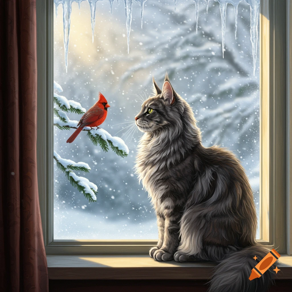 A cartoon Schnauzer playfully swats at a snowball as other dogs run and ...