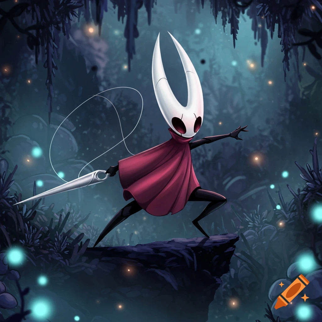 The Hollow Knight, his shade, and Hornet stand together in a mystical ...