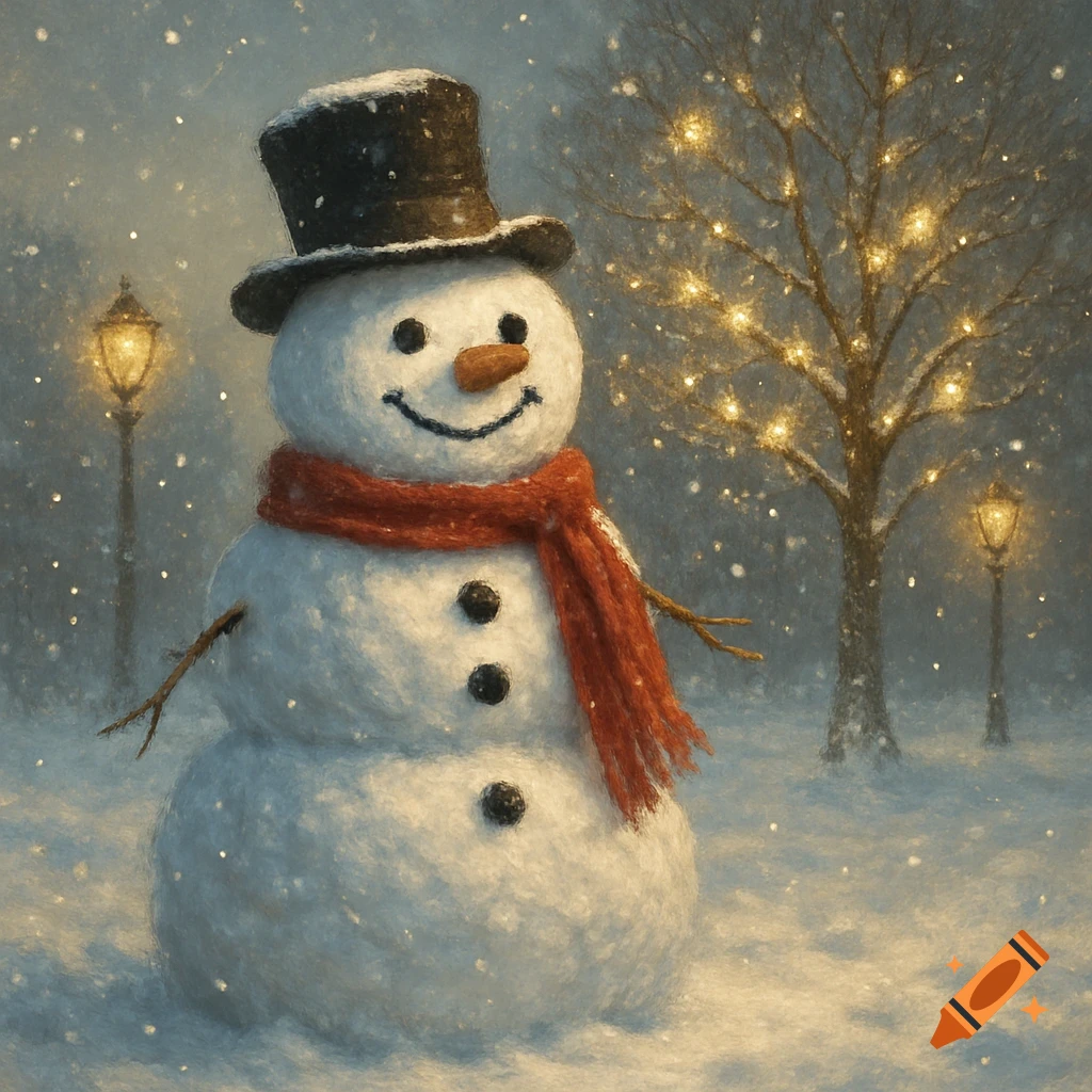 Snowman with icicle mohawk, red sunglasses, and purple scarf on Craiyon