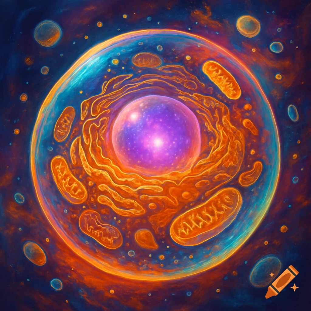 DNA double helix surrounded by leaves and flowers in vibrant colors on ...