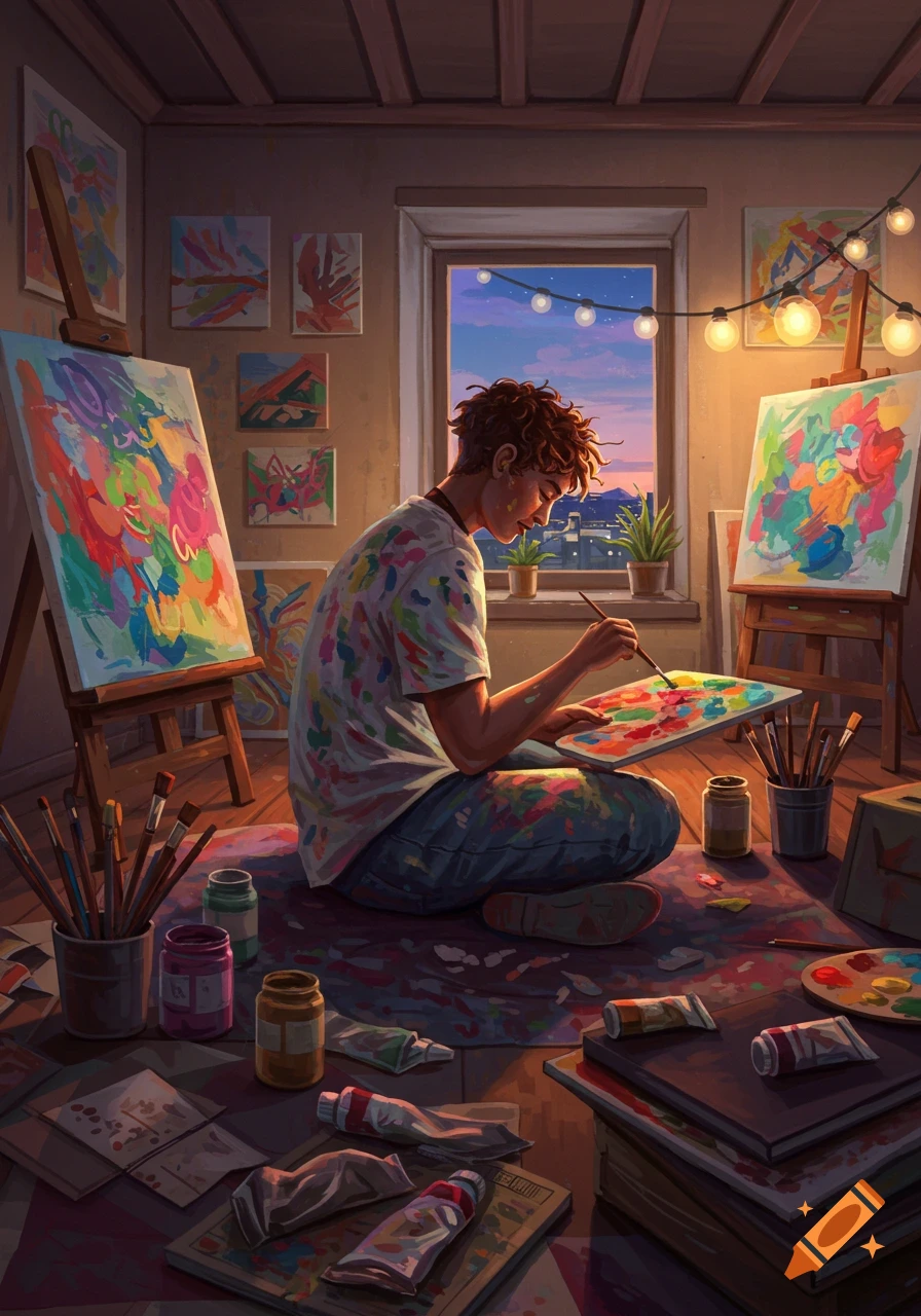 A cozy 1980s-style pink bedroom with pop star posters, a boombox on a ...