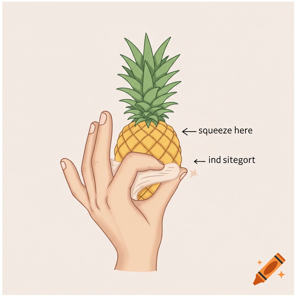 Cartoon illustration of a hand gently squeezing a pineapple, with two ...