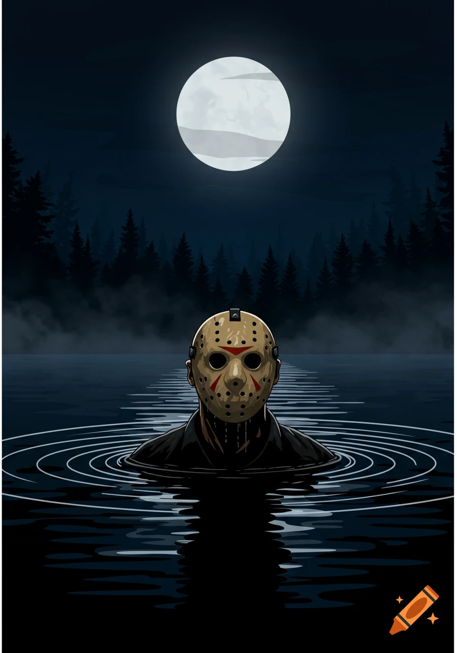 Vector art illustration of Jason Voorhees in a hockey mask rising from ...