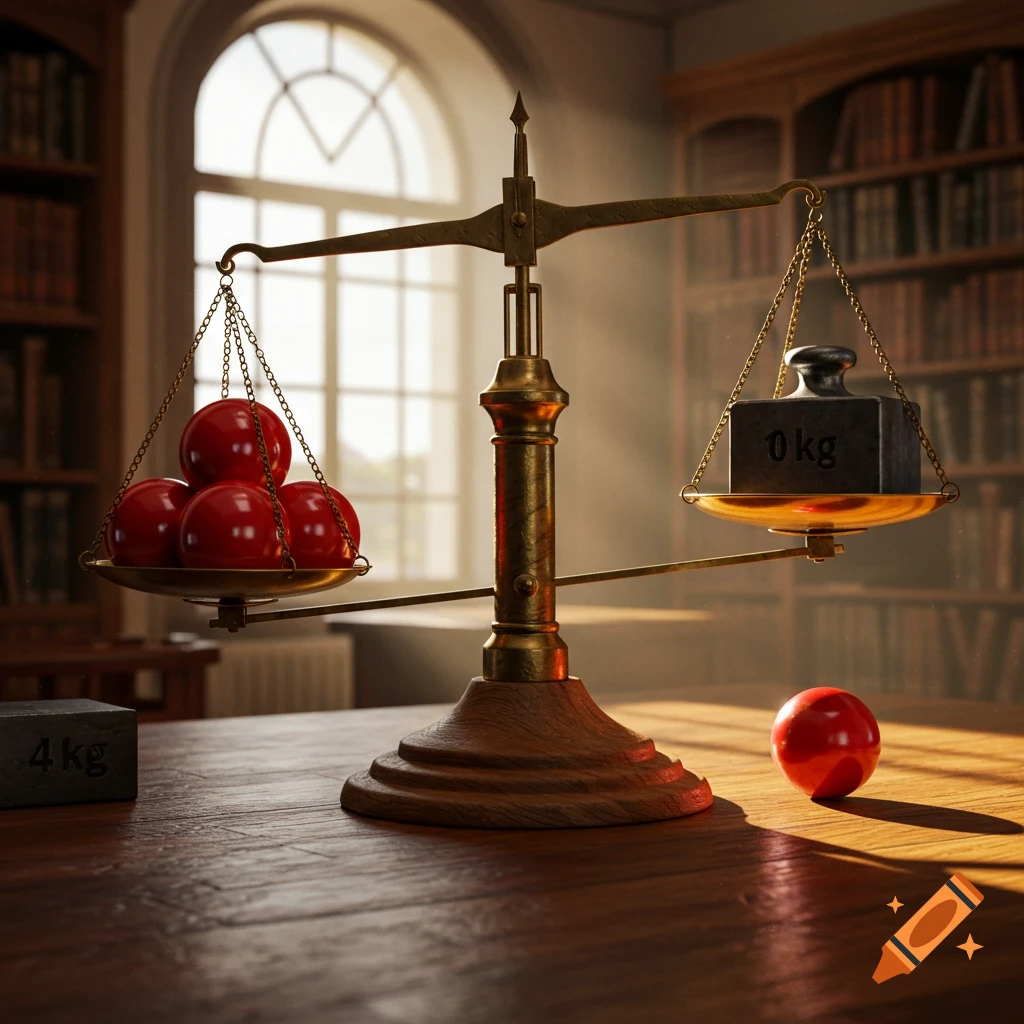 An antique brass balance scale with gold coins and bars on the left pan ...