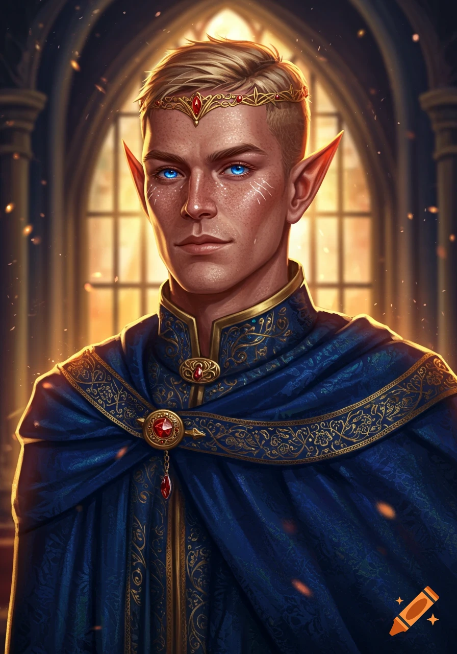 Drawing of a male half elf paladin with amber hair and glowing orange ...