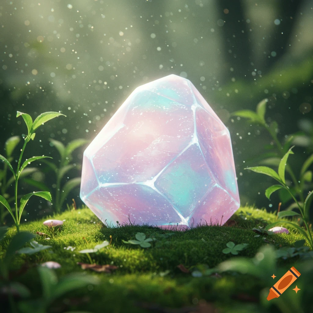 A vibrant, rainbow-colored quartz crystal cluster on a host rock ...