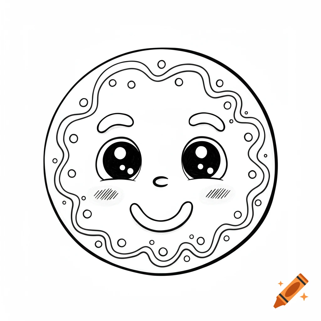 Black and white line art illustration of a cute gingerbread face with ...
