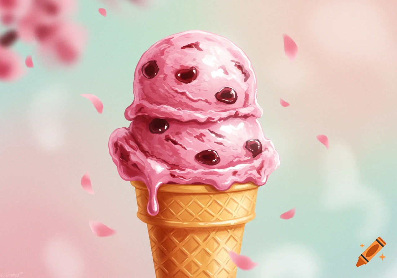 A hand holds an ice cream cone with three scoops of blue, red, and ...