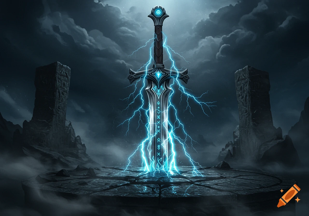 A dark, ornate medieval shield with a glowing golden, stylized 'P' or ...