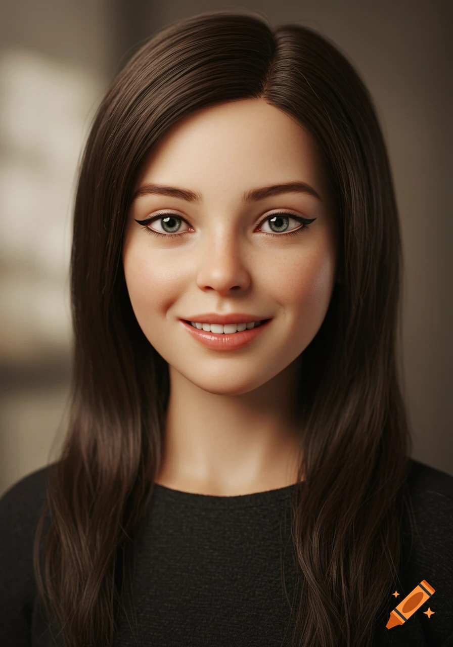 Photorealistic portrait of a beautiful blonde woman smiling in a TV ...