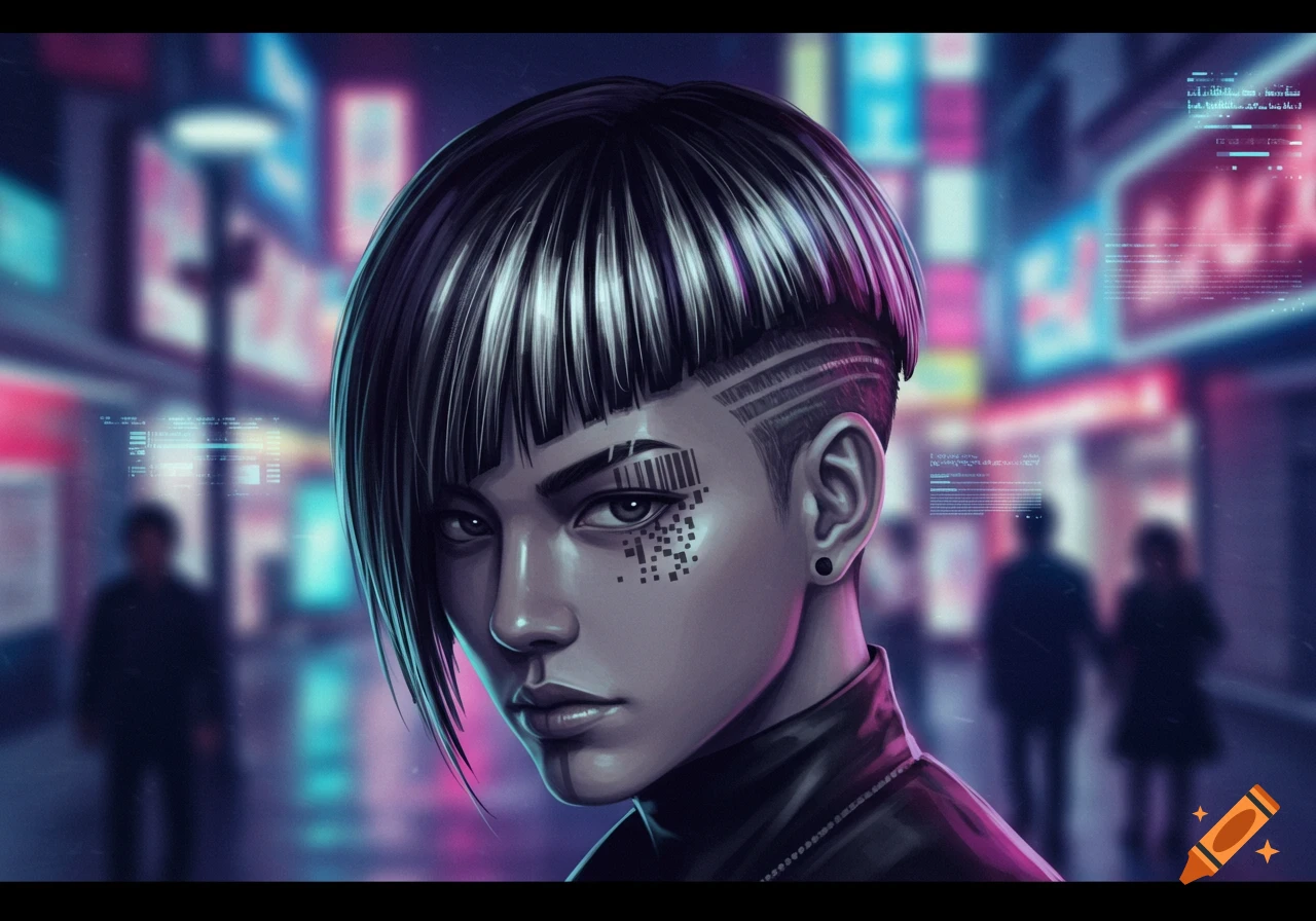 Aeon+flux+hairstyle created on Craiyon