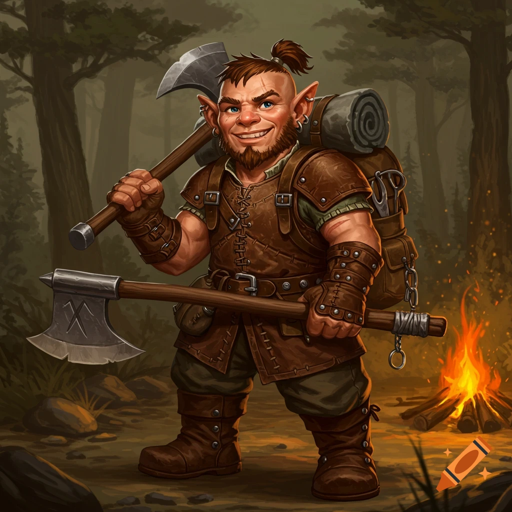 A muscular, armored fantasy beastman with honey badger and orc features ...