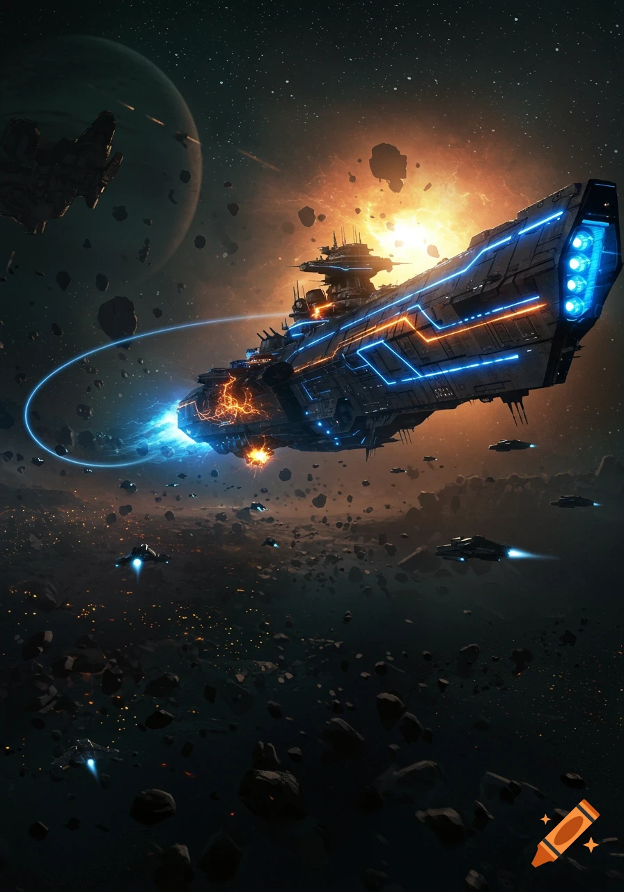 A futuristic mech cockpit with a pilot's seat, glowing green screens ...