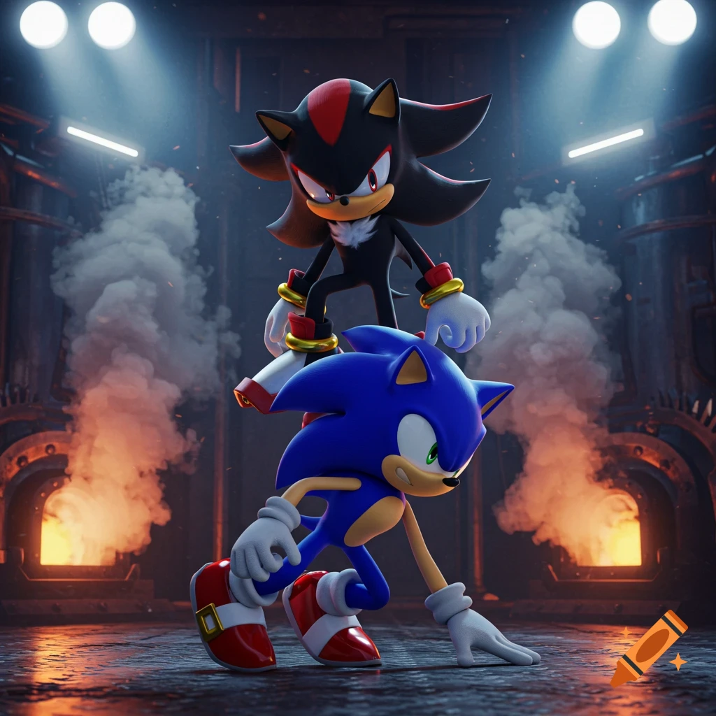 Shadow the Hedgehog stands in front of a stylized grey and white Prague ...